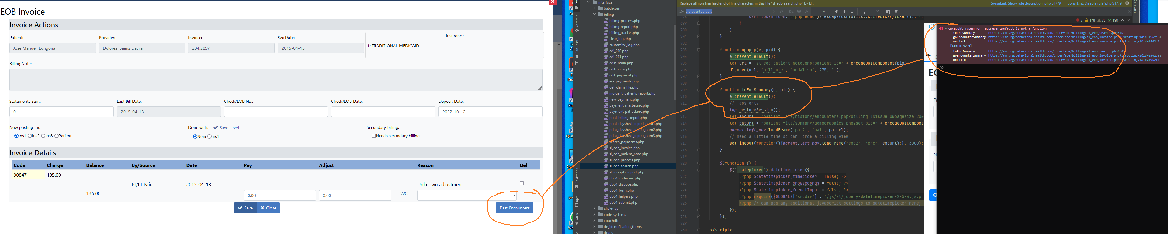 Clicking past encounter button on the EOB Invoice · Issue #5837 · openemr/openemr · GitHub