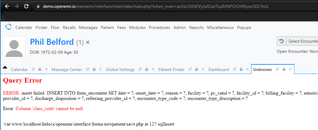 Sql Error When Disabling The Encounter Class Option In Globals · Issue 5887 · Openemropenemr