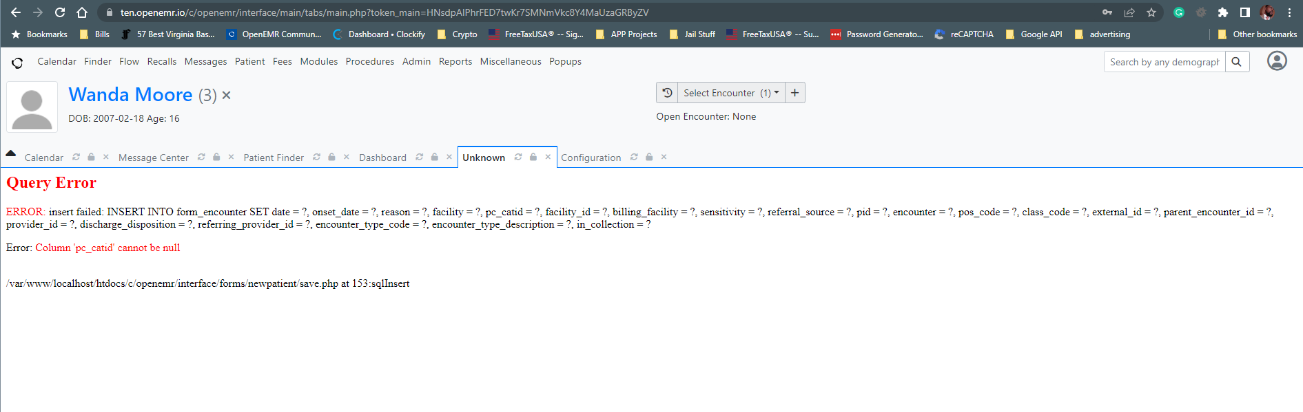 v7.0.1 Fail to create encounter · Issue #6392 · openemr/openemr · GitHub