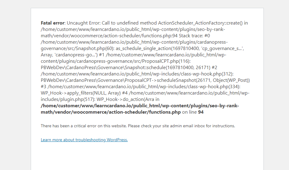 Fatal error on ActionFactory class · Issue #999 · woocommerce/action-scheduler · GitHub