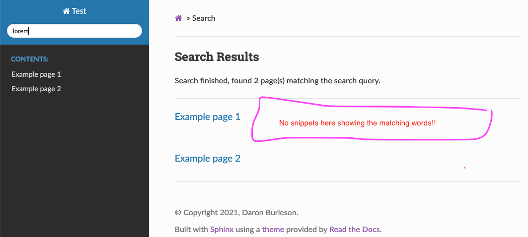 Search result page does not show the highlighted snippets when browsing ...