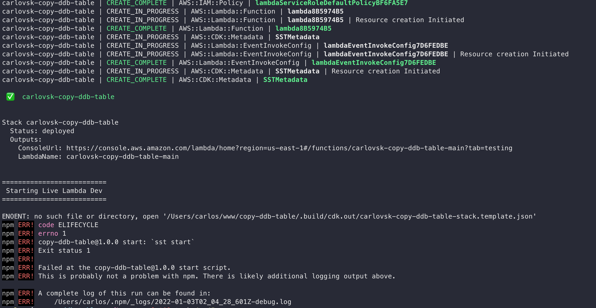 Cli: sst start fails when using custom stackName · Issue #1208 · sst/sst · GitHub