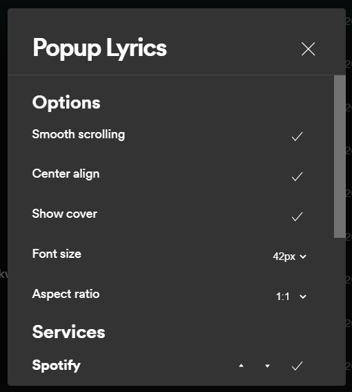 Option doesn't get highlighted if it's enabled or disabled in the "Popup Lyrics" and "Full ...