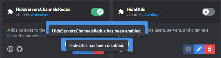 [Bug] Duplicate HideUtils and HideServersChannelsRedux enabled/disabled notifications. · Issue ...