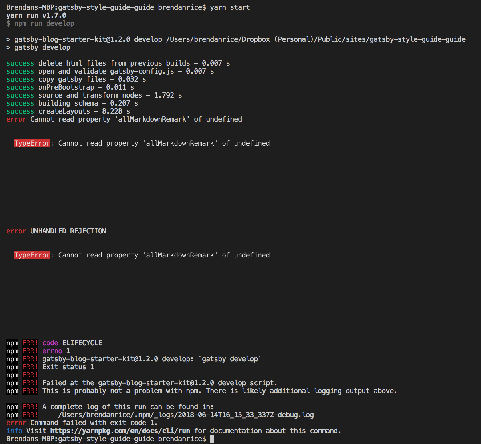 The engine "node" is incompatible with this module · Issue #1 · bradfrost/gatsby-style-guide ...