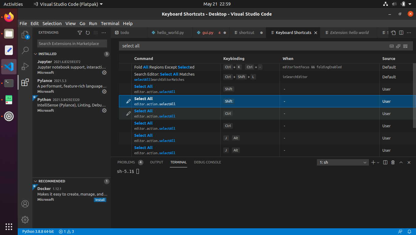 Vs code:when setting some rare keyboard shortcut('ctrl' alone), error ...