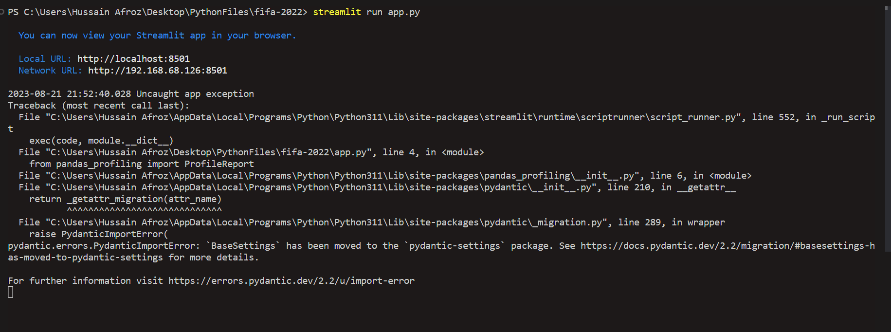 Error after running streamlit run app.py · Issue #4 · dataprofessor/eda-app · GitHub