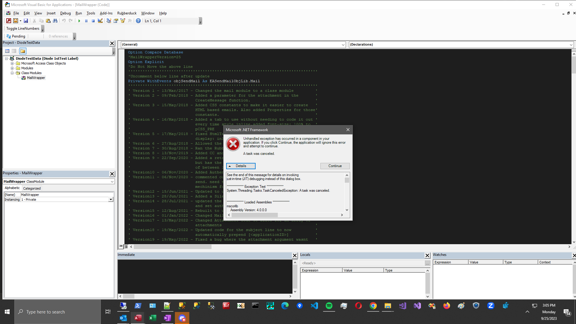 Unhandled Exception Within 10 Seconds Of Loading Into Vbe · Issue