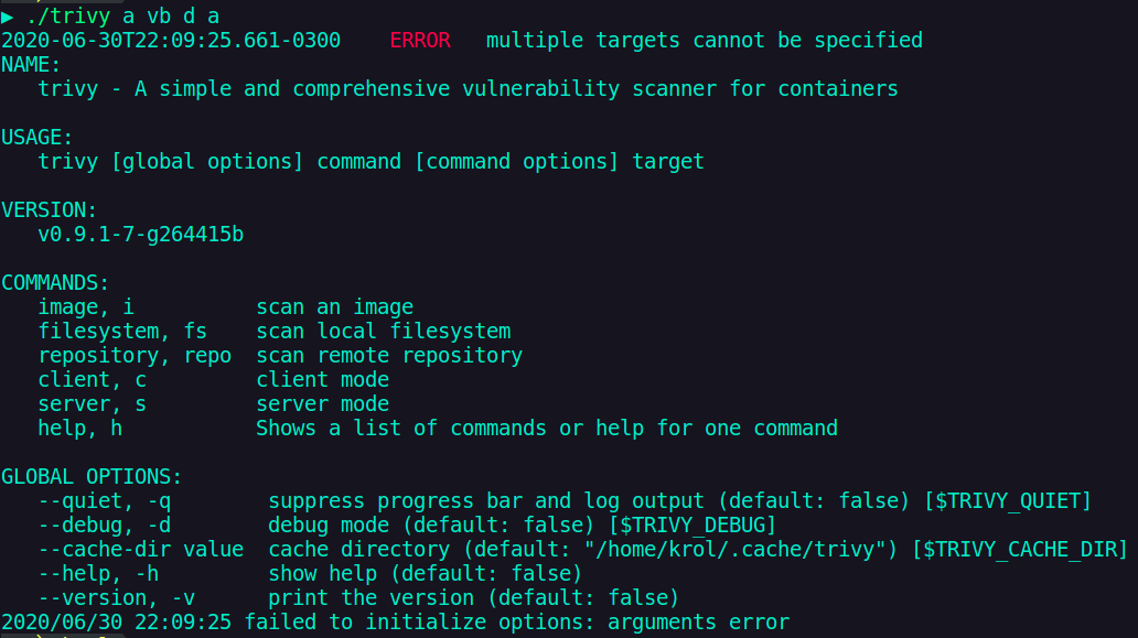 fix: remove error using no options by krol3 · Pull Request #539 · aquasecurity/trivy · GitHub