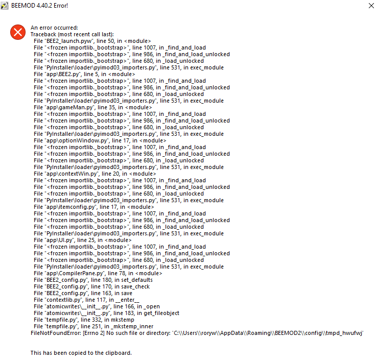 BEE2 Won't Launch · Issue #1744 · BEEmod/BEE2.4 · GitHub