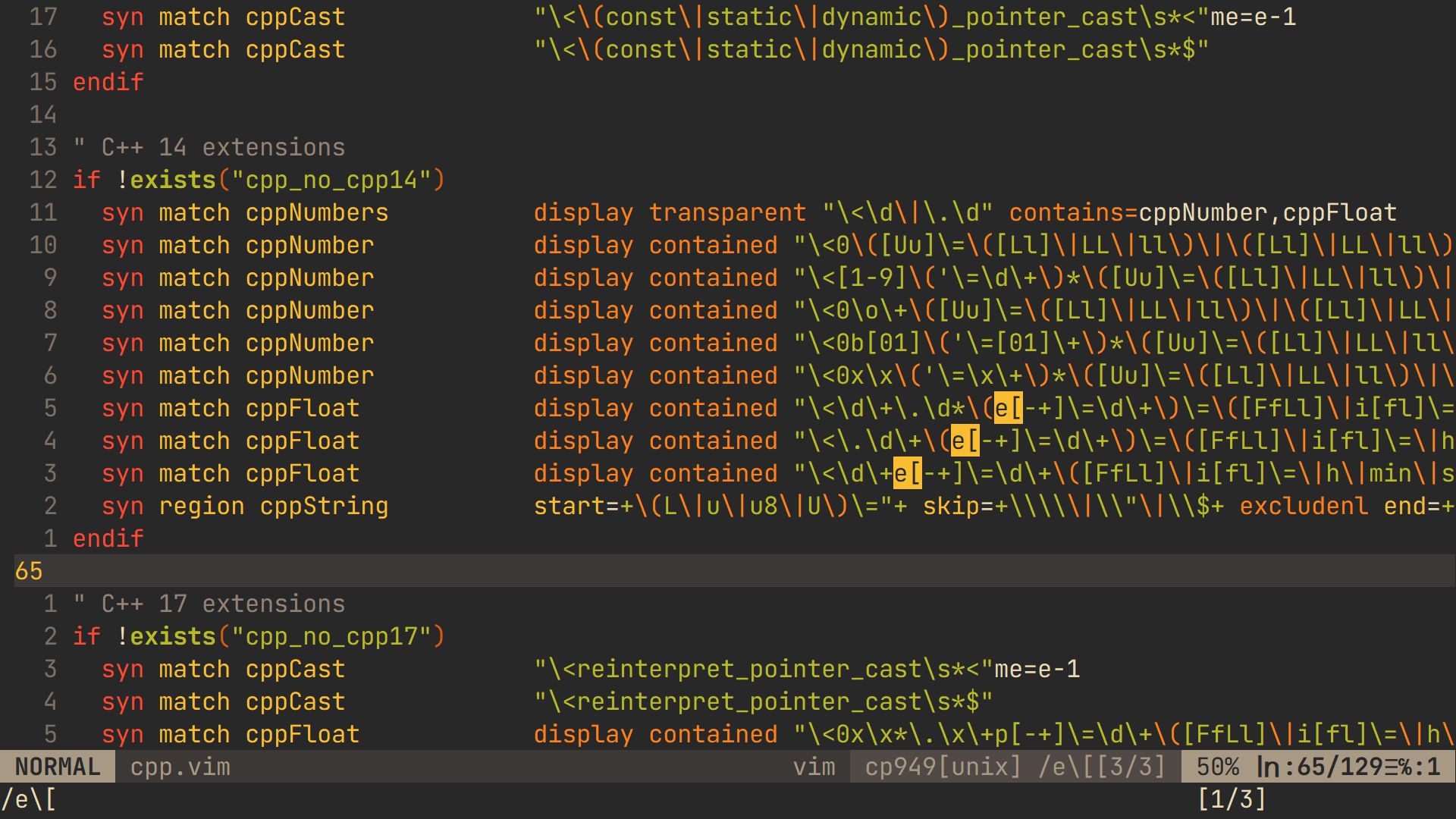 [syntax/cpp.vim] Different scientific notation colornig between 'E' and 'e' · Issue #10470 · vim ...