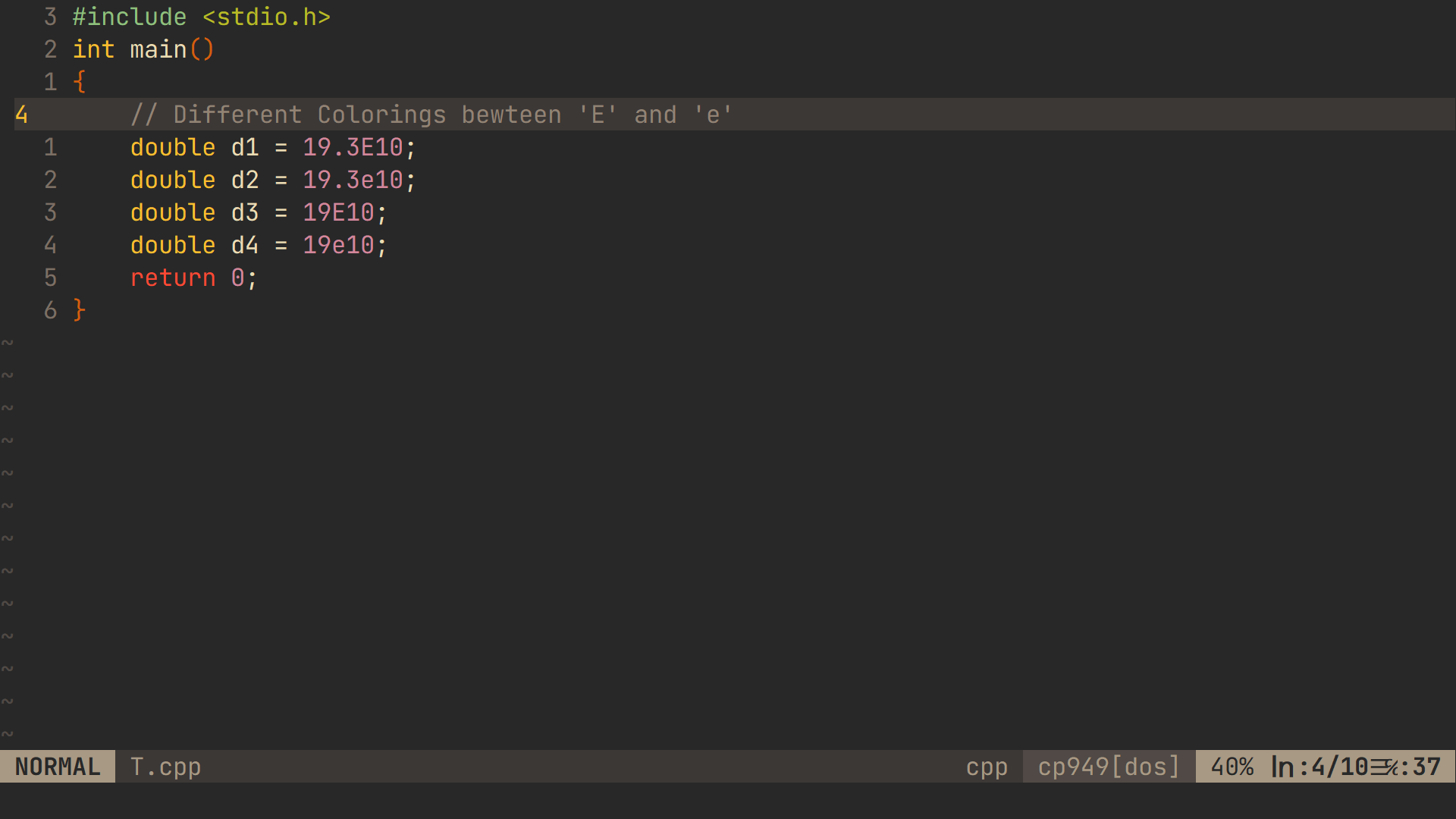 [syntax/cpp.vim] Different scientific notation colornig between 'E' and 'e' · Issue #10470 · vim ...