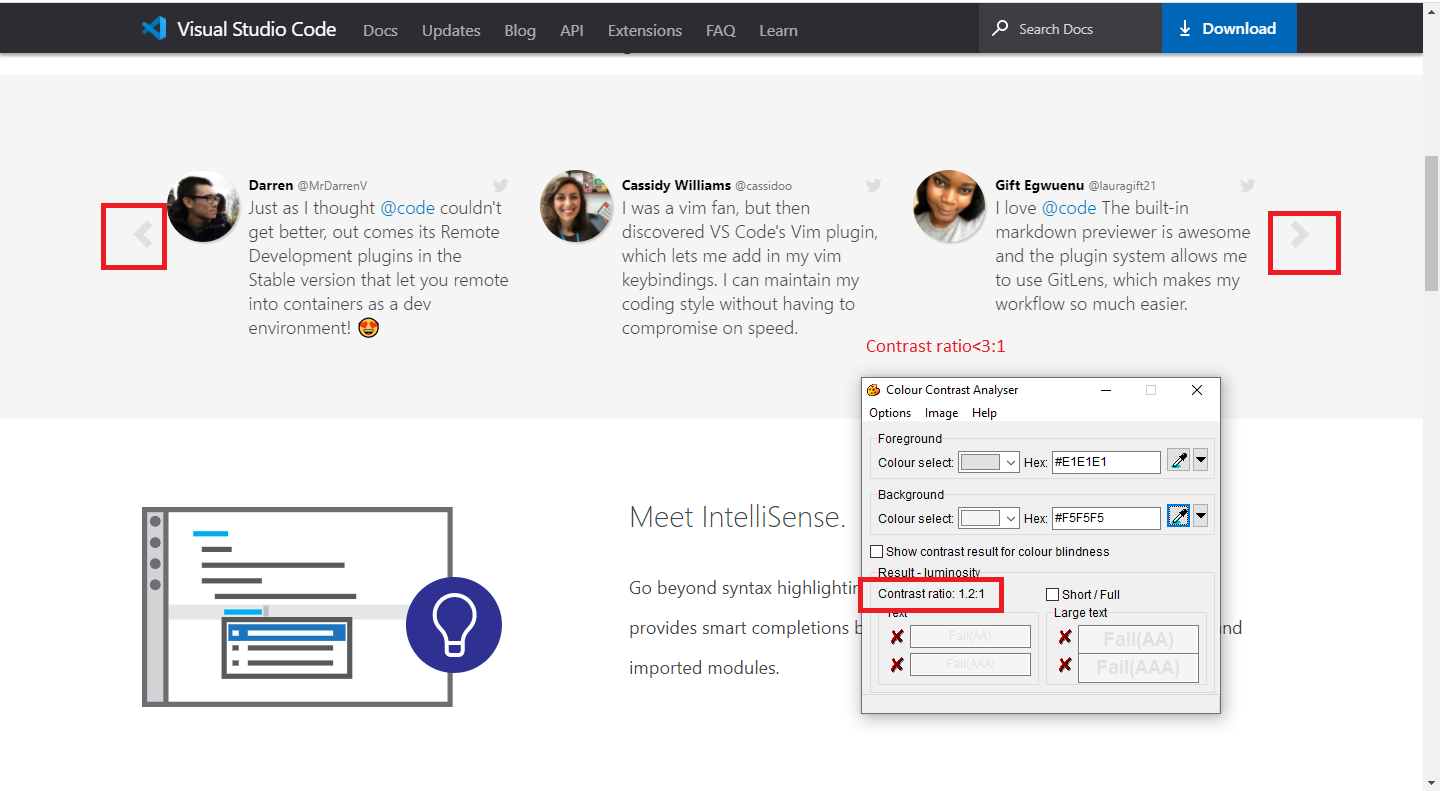 A11y_Visual Studio Code_HomePage_Non-Text Contrast: Previous and Next ...