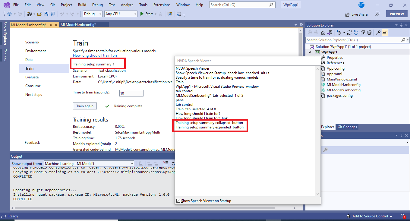 A11y_ML .NET Model Builder_ Train_ Usability: Narrator is not reading the expand/collapse state ...