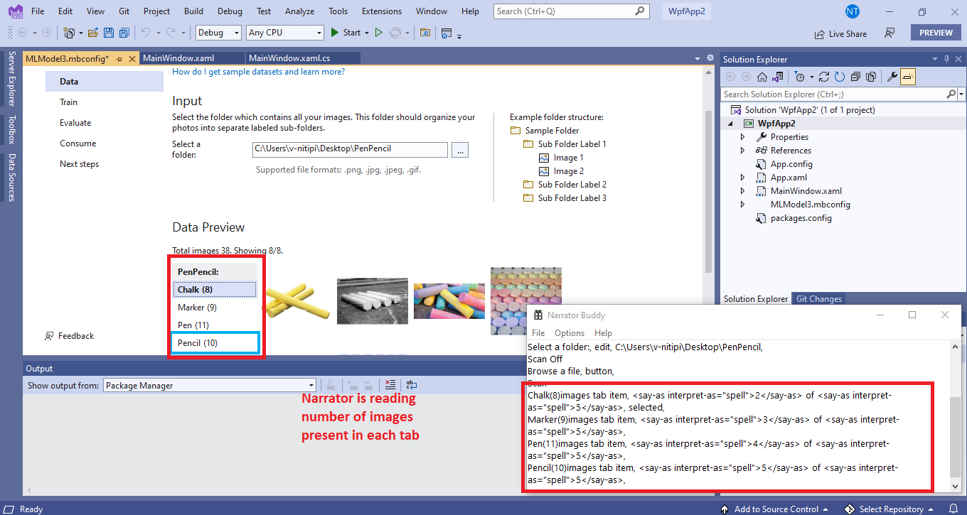 A11y_ML .NET Model Builder_Image Classification-Data Preview_ScreenReader: Narrator/NVDA is not ...