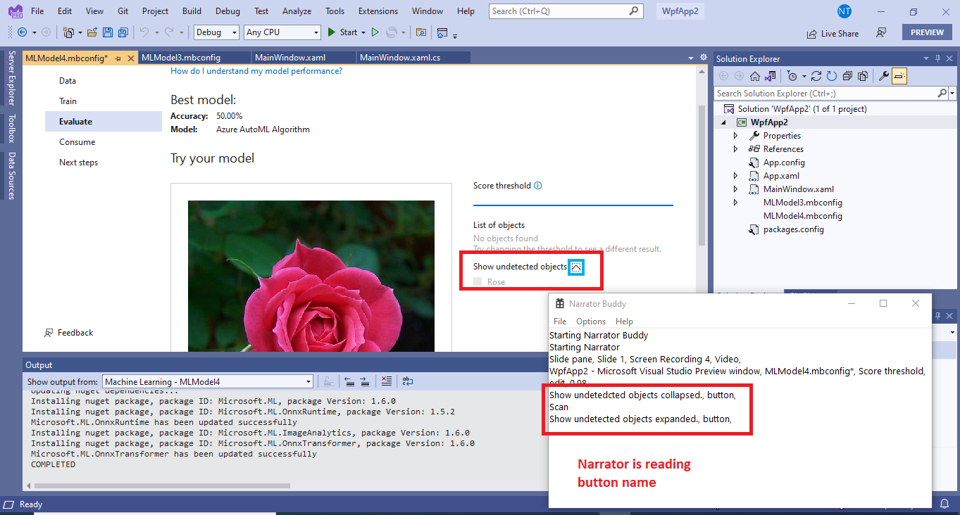 A11y_ML .NET Model Builder_Object Detection-Evaluate_ScreenReader: NVDA/Narrator is not ...