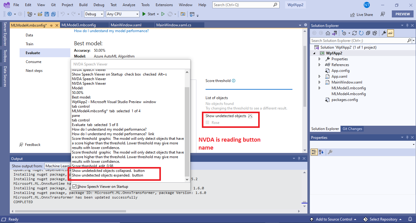 A11y_ML .NET Model Builder_Object Detection-Evaluate_ScreenReader: NVDA/Narrator is not ...