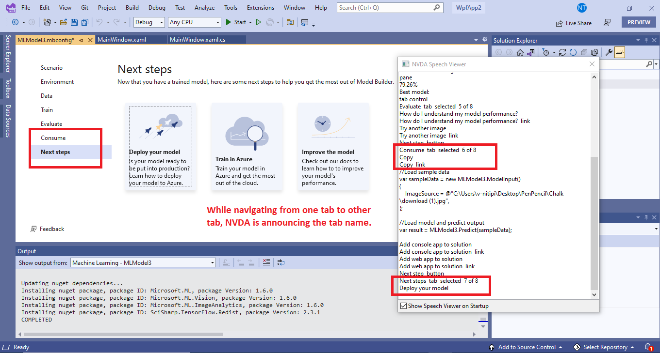 A11y_ML .NET Model Builder_Image Classification-Evaluate_ScreenReader: While navigating from ...