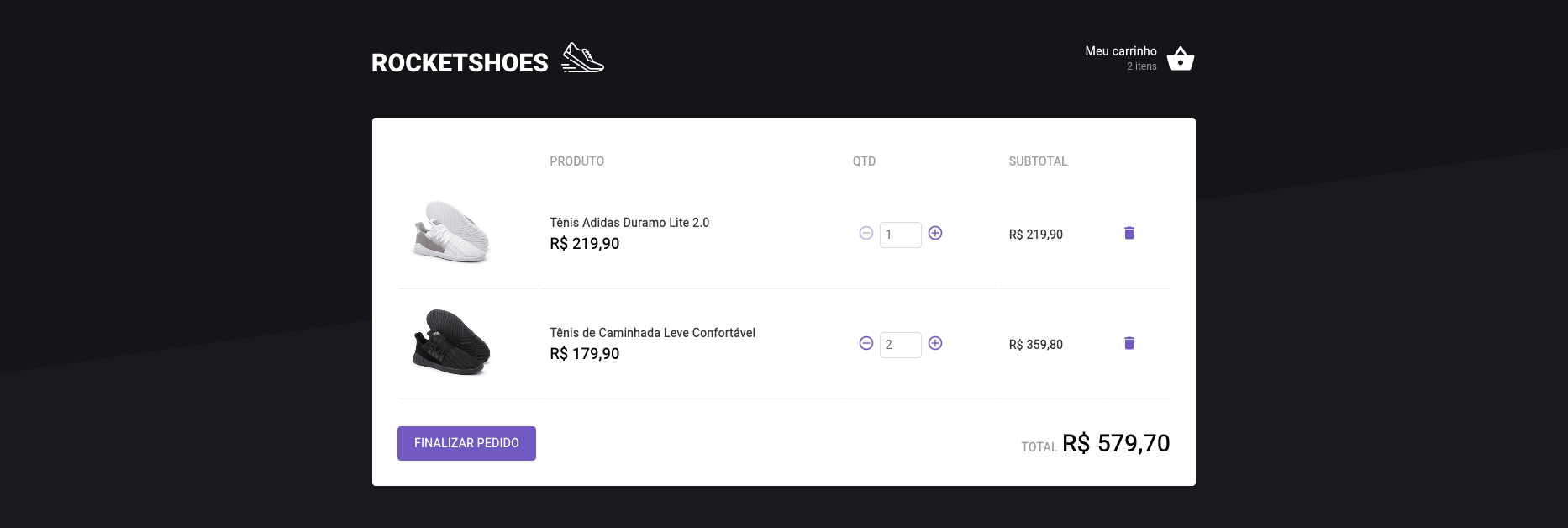 GitHub - luanlops/RocketShoes: Desafio Criando um hook de carrinho de compras