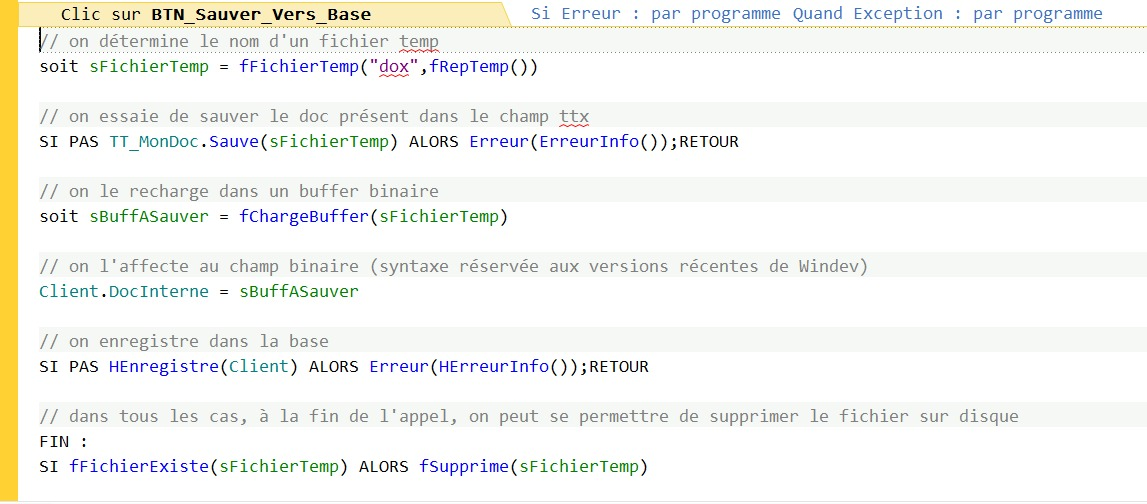 Sauver dans une rubrique binaire HFSQL le contenu d'un champ Traitement ...