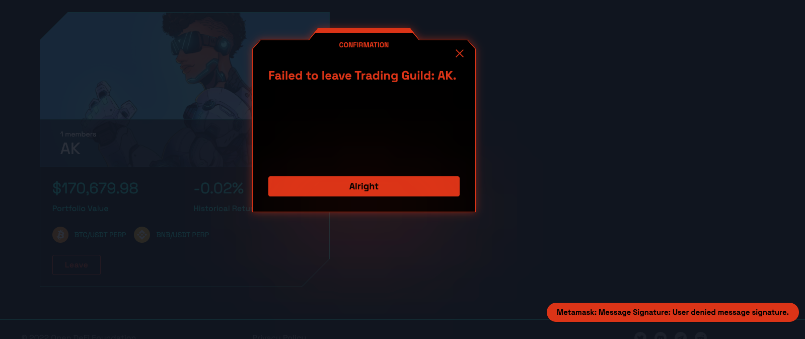 Failed To Leave Trading Guild Constantly Shows Until You Refresh · Issue 40 · Injectivelabs