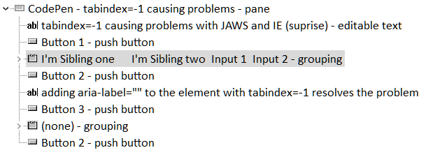 JAWS misspeaks label text if inputs inside a container that has tabindex="-1" applied. · Issue ...