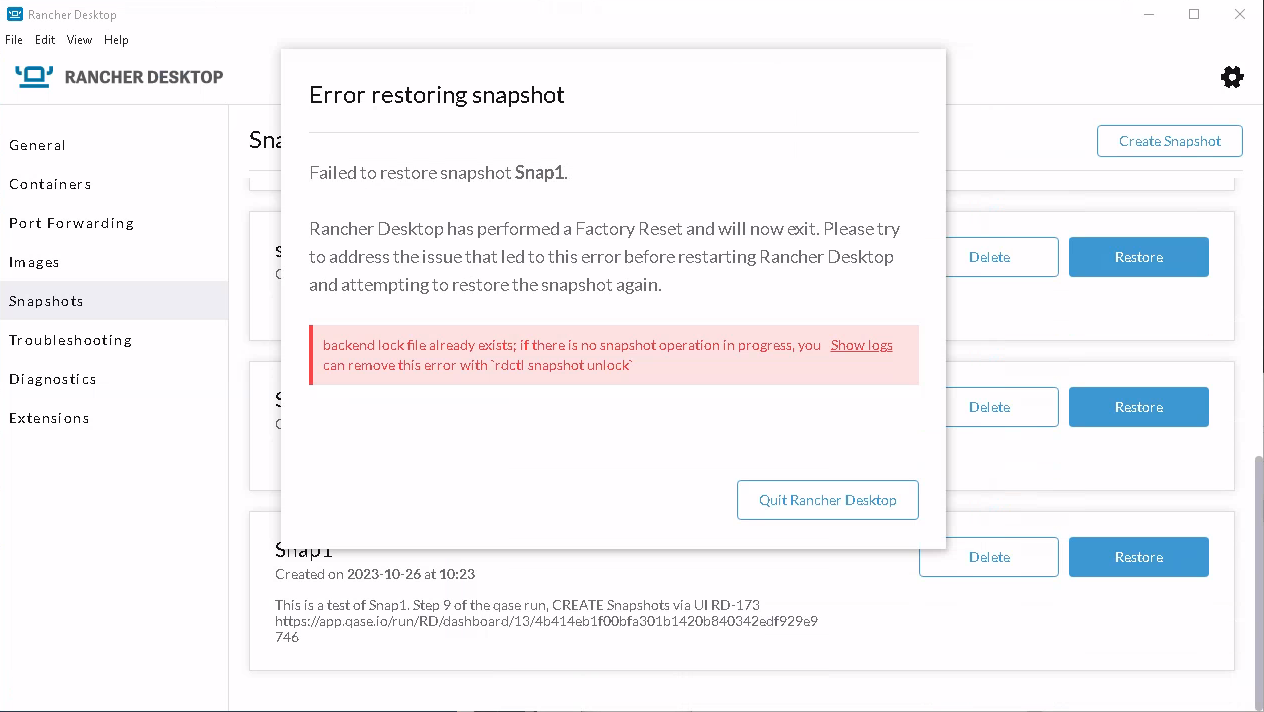 Unnecessary Quit Prompt on Failed Snapshot Restore · Issue #5844 · rancher-sandbox/rancher ...