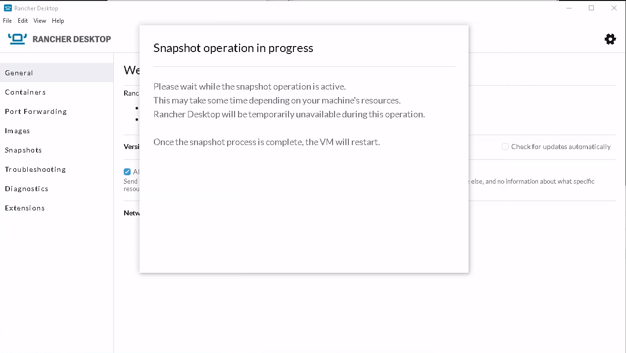 Windows 11: Rancher Desktop Crashes During Create/restore snapshot when app is not running ...
