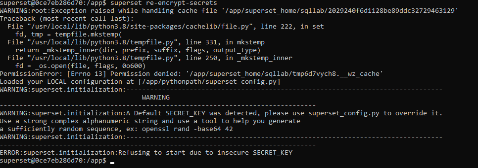 Refusing to start due to insecure SECRET_KEY · apache superset · Discussion #23598 · GitHub