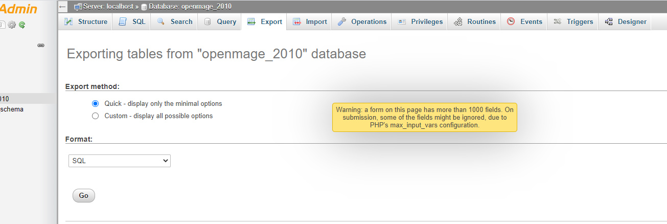 The warning "A form on this page has more than 1000 fields" is back · Issue #16903 · phpmyadmin ...