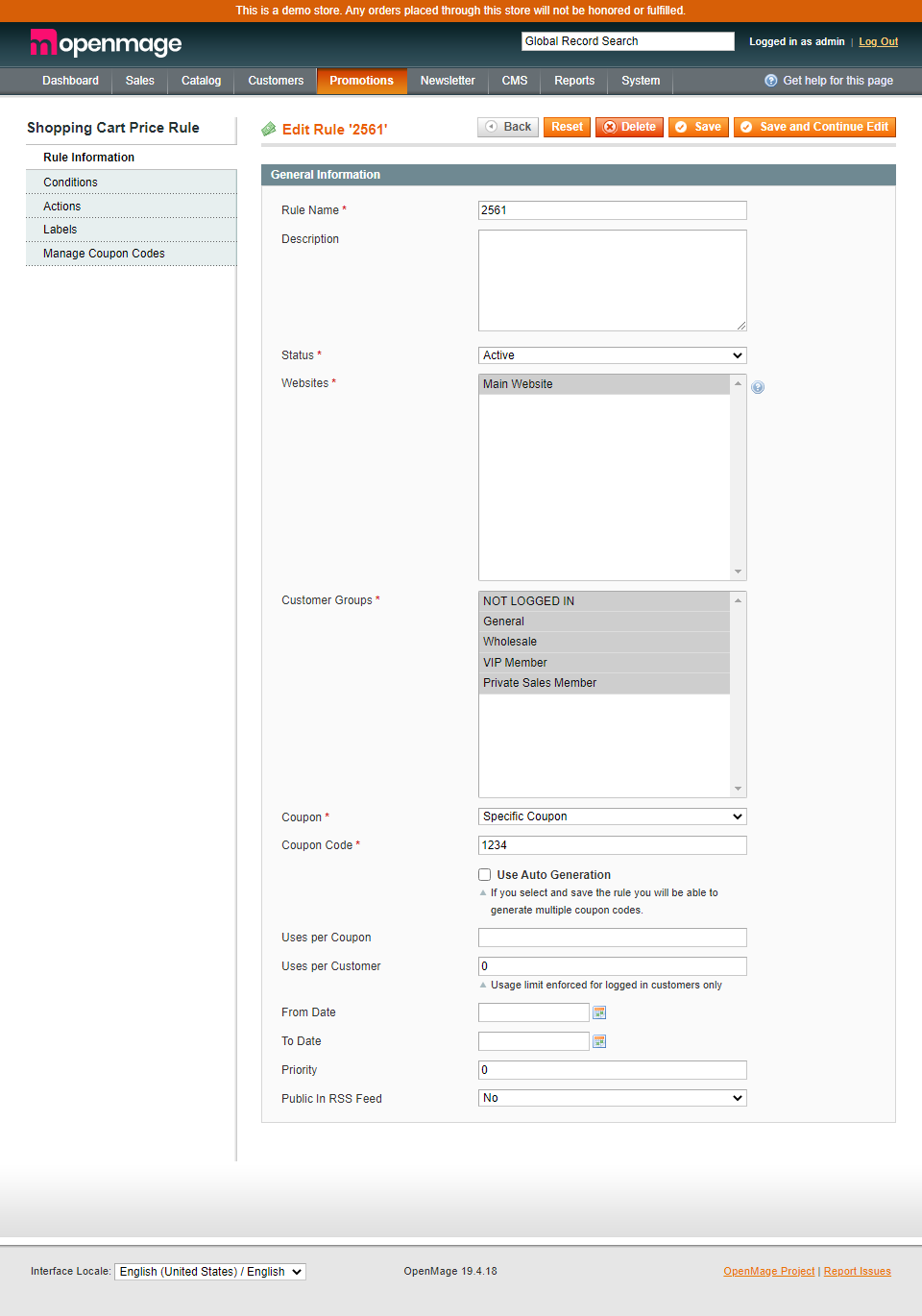 Receiving "Coupon code is not valid" for newly created coupon codes · Issue #2561 · OpenMage ...