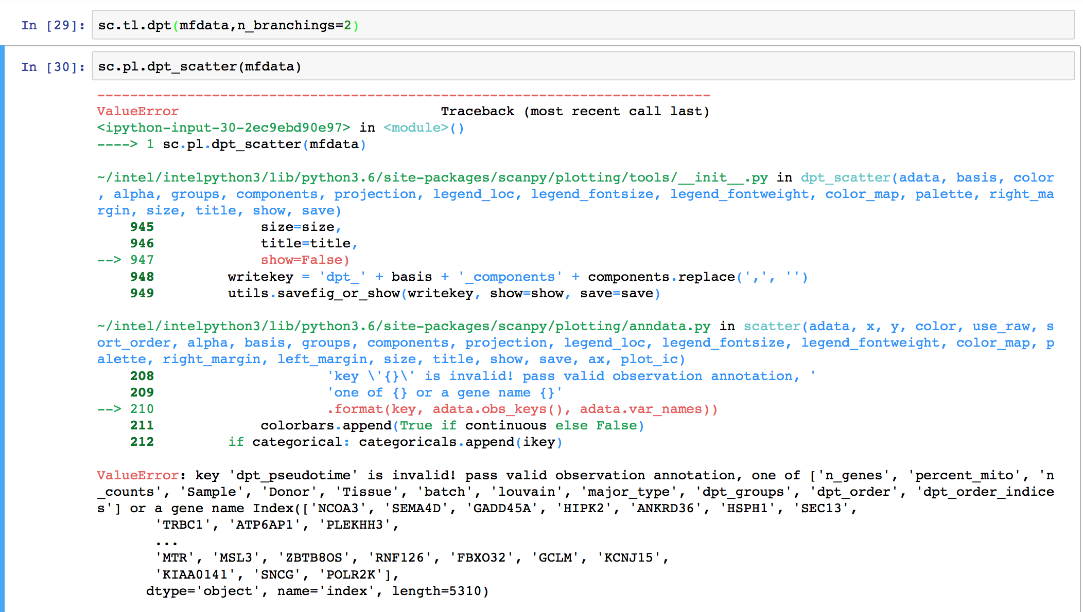 dpt didn't create a 'dpt_pseudotime' obs · Issue #150 · scverse/scanpy ...