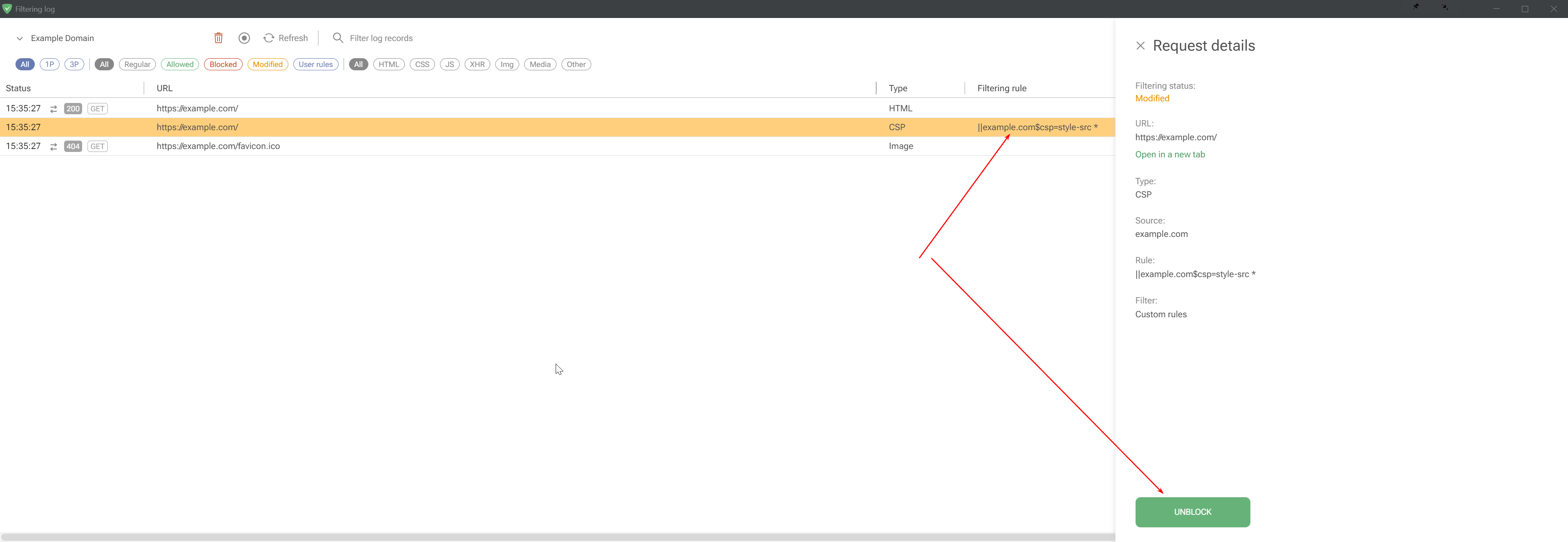 The Filtering Log Breaks Completely When Trying To Create An Exception For A Csp Rule · Issue 
