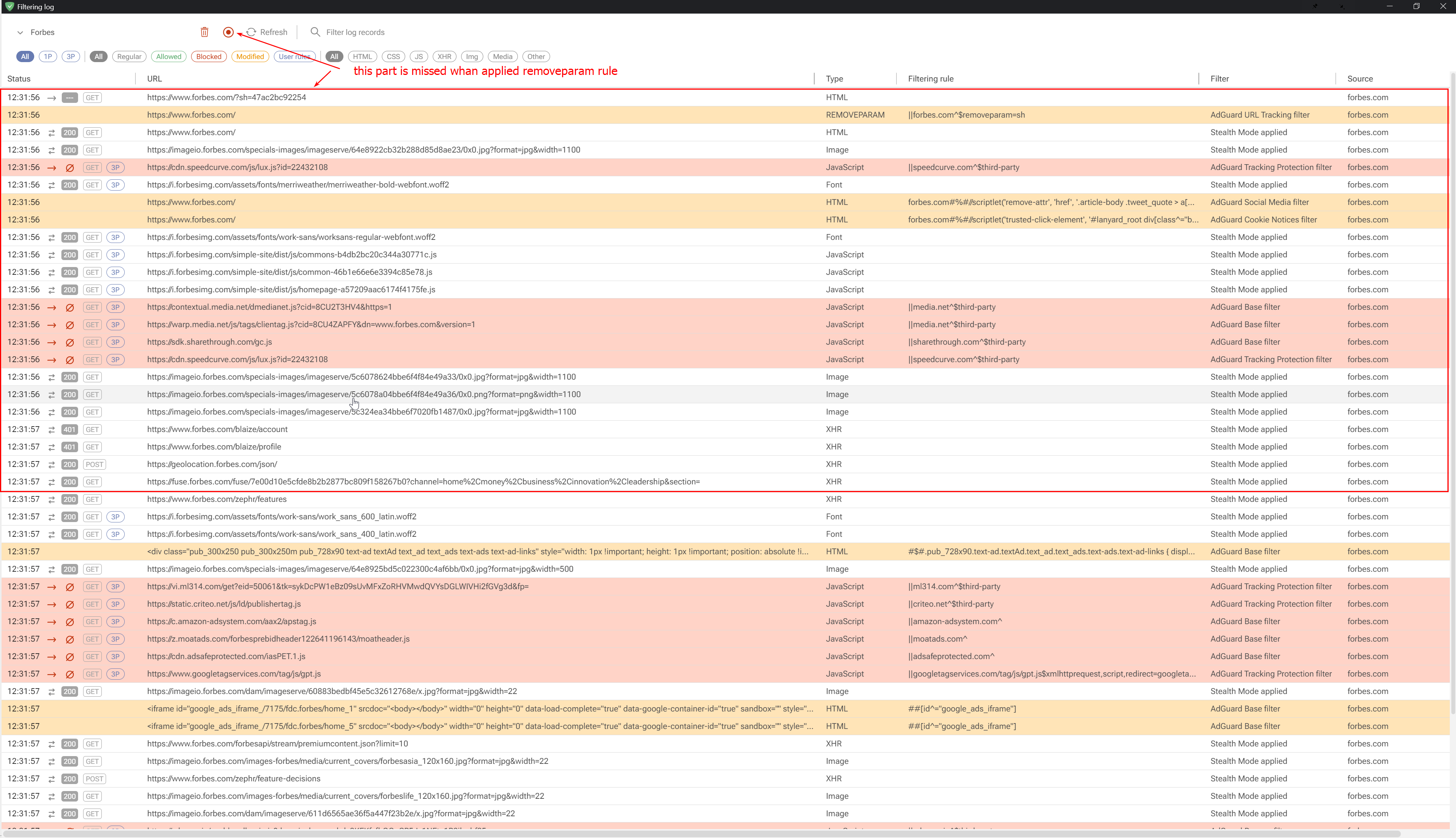 '$removeparam' rule causes the filtering log to be cleared · Issue #2457 · AdguardTeam ...
