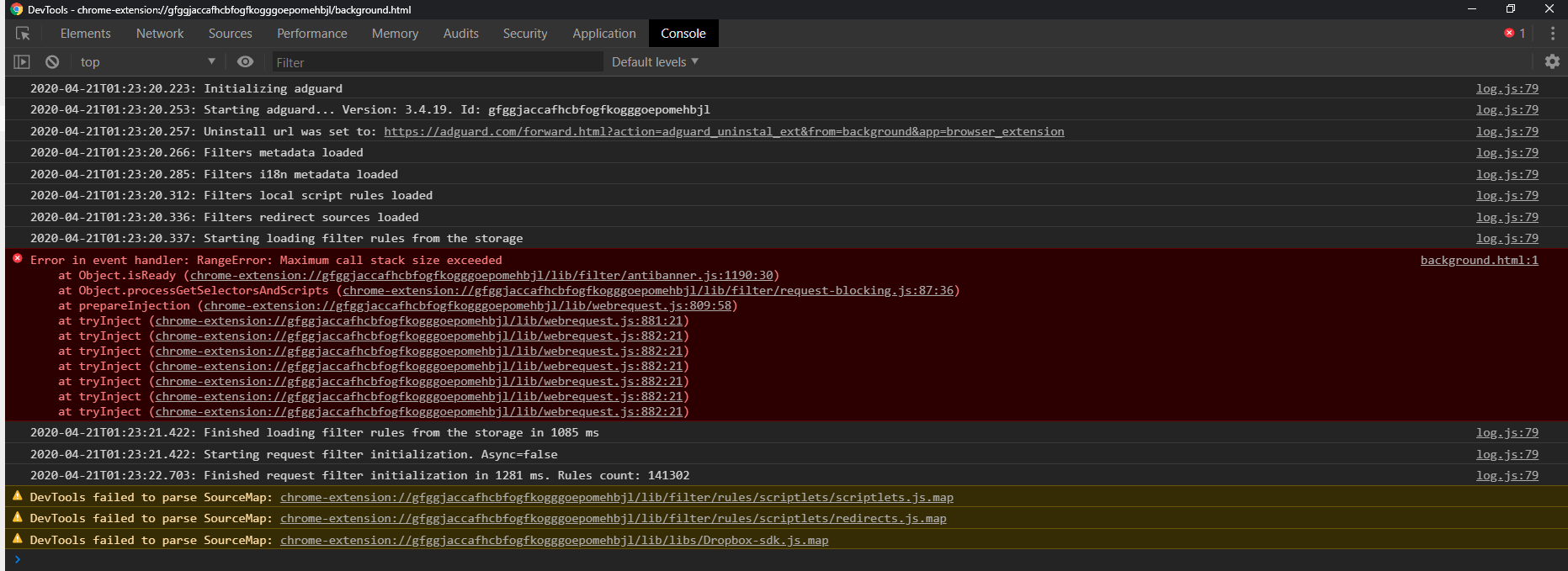 Error in console after browser start · Issue #1628 · AdguardTeam/AdguardBrowserExtension · GitHub