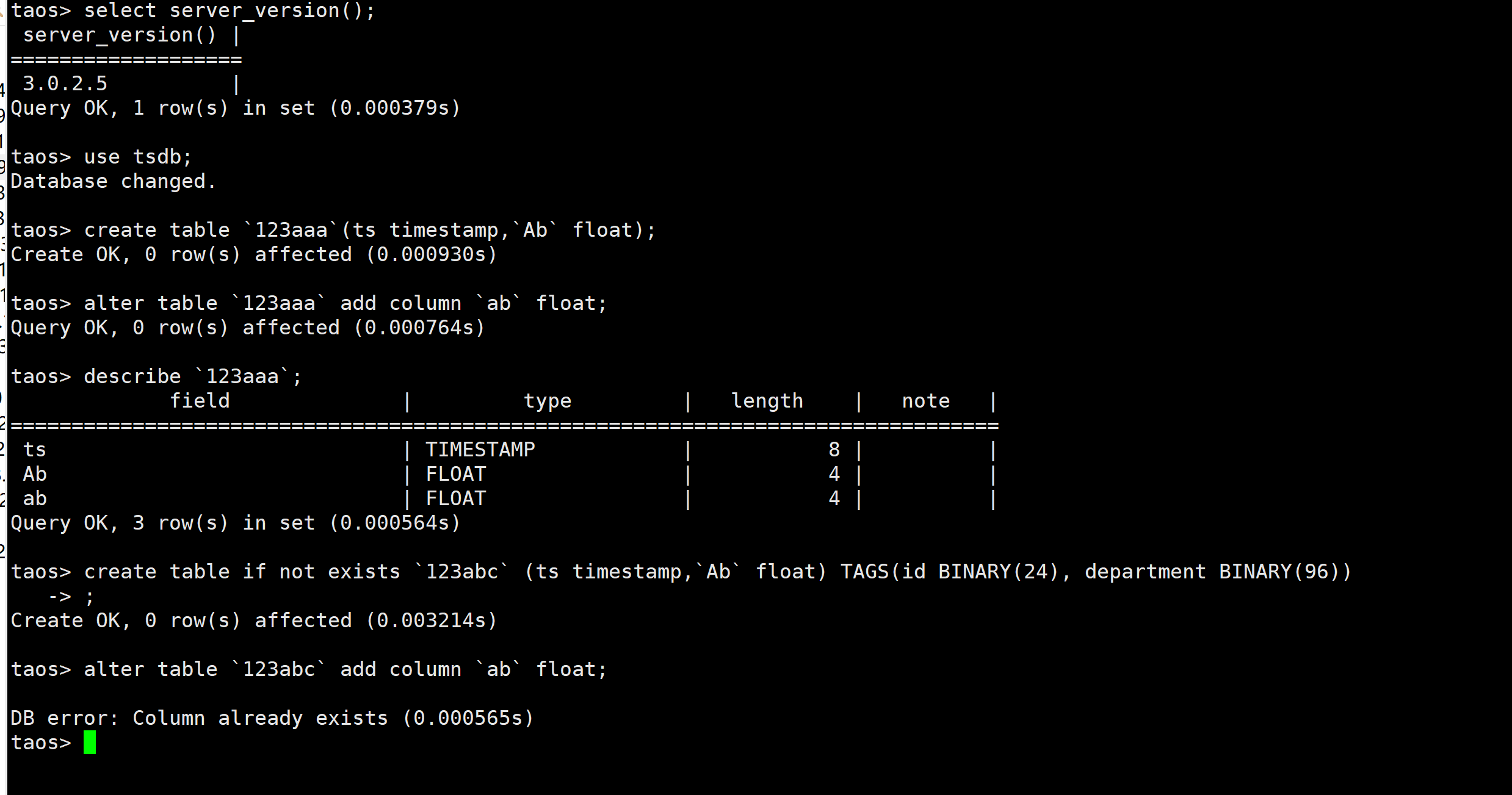 超级表添加列报错，并且已经转义 · Issue #20129 · taosdata/TDengine · GitHub