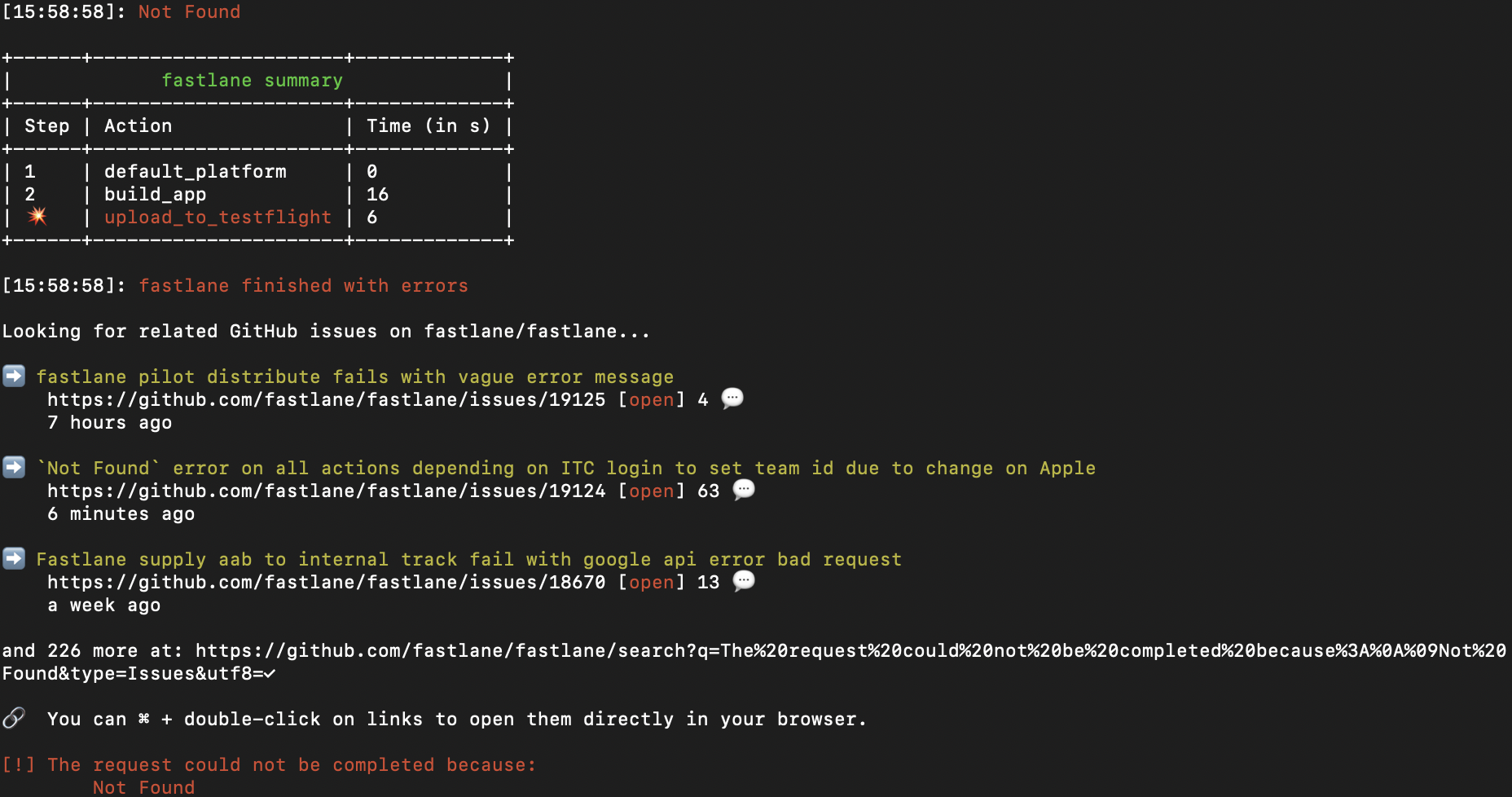 The request could not be completed because: Not Found · Issue #19128 · fastlane/fastlane · GitHub