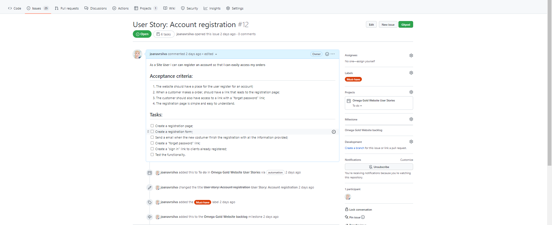GitHub - joanavrsilva/omega-gold