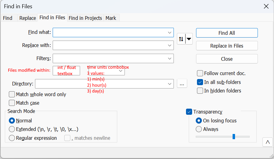 [Feature Request] In Find In Files form allow the user to filter files modified within a ...