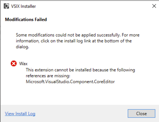 Wax CoreEditor Error on VisualStudioExtension Install · Issue #6667 · wixtoolset/issues · GitHub