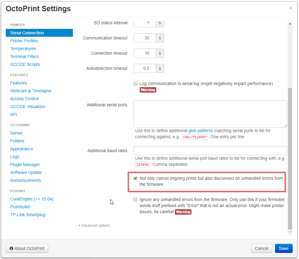 [Request] Allow plugins to override error handling behaviour · Issue #2208 · OctoPrint/OctoPrint ...