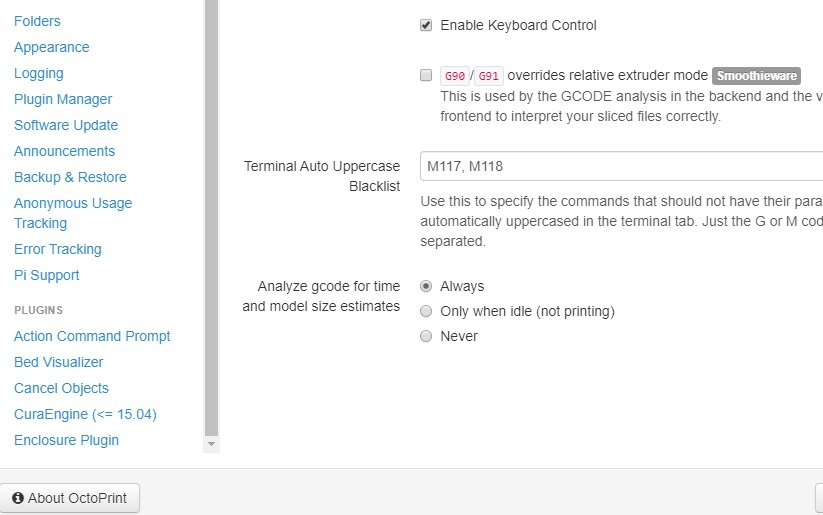 [Request] Allow disabling the GCODE analysis · Issue #3006 · OctoPrint/OctoPrint · GitHub