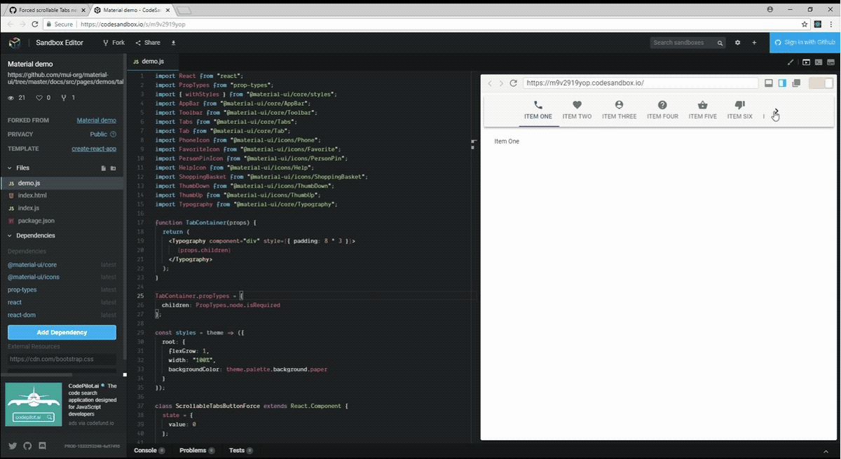 Forced Scrollable Tabs Nested In Toolbar Causes Maximum Update Depth Exceeded Error · Issue