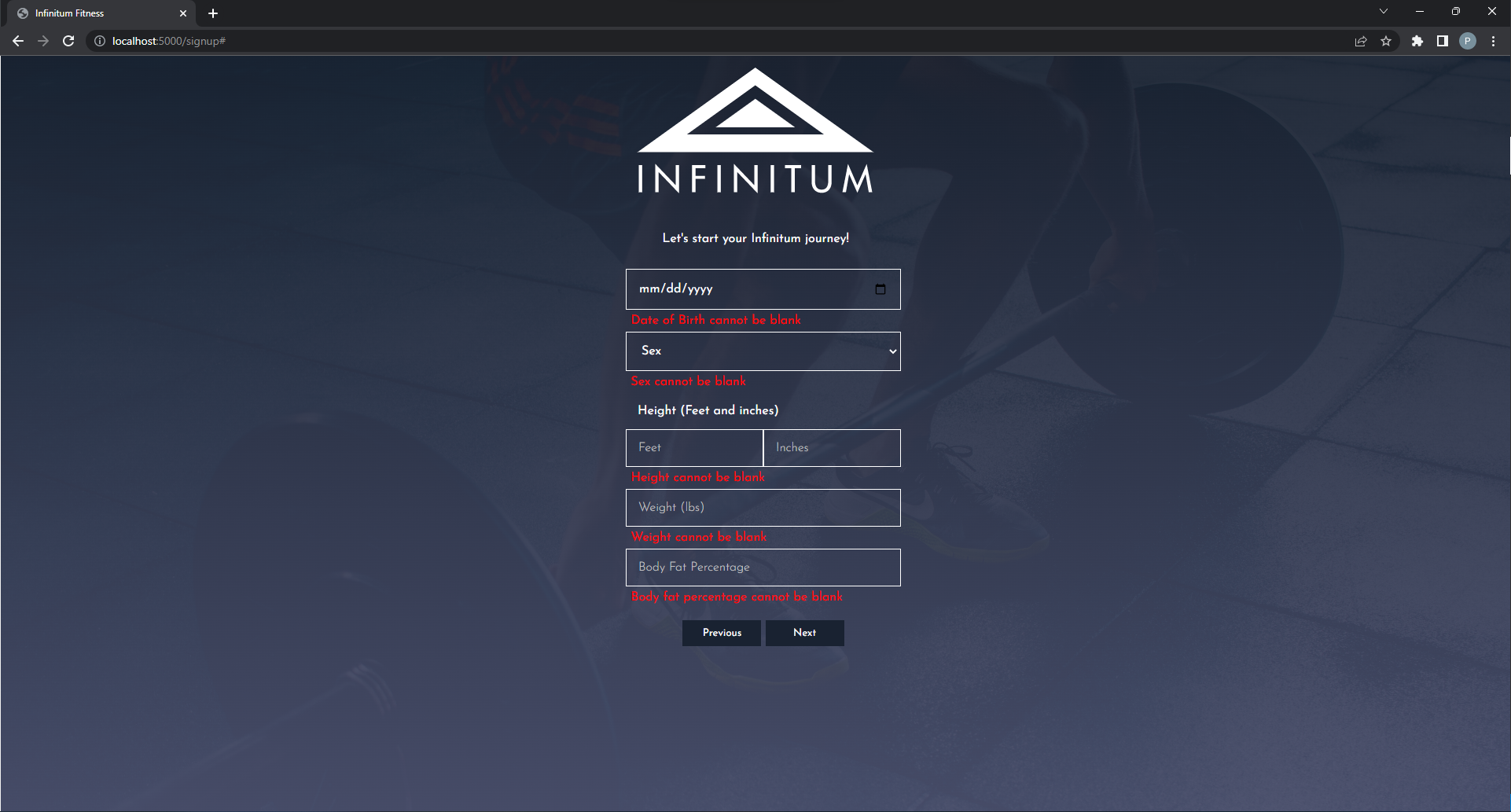 GitHub - PeterHumphreys/infinitum-fitness: A toy fitness web application.