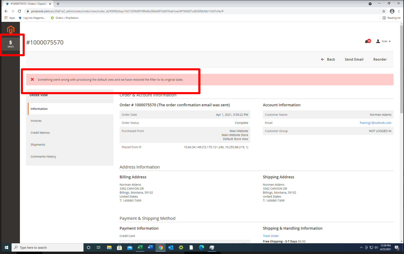 Something went wrong with processing the default view and we have restored the filter to its ...