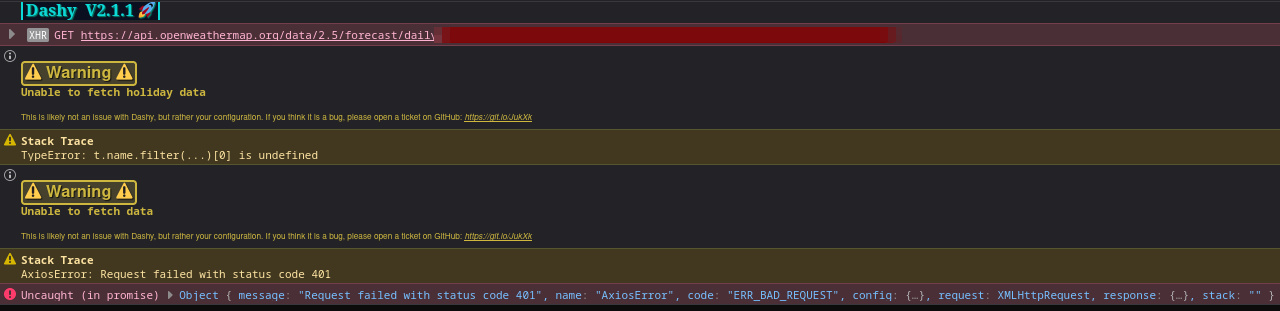 [BUG] Can't get weather forecast or the public holidays widgets to work · Issue #1321 · Lissy93 ...