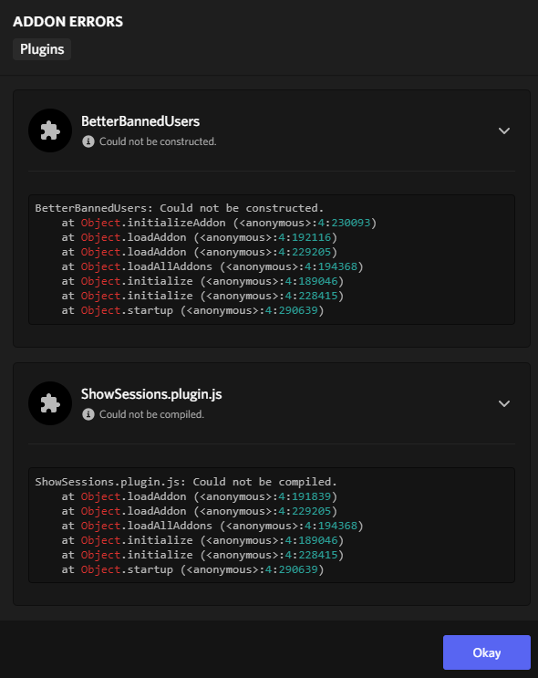 ShowSessions - Could not be constructed ERROR · Issue #63 · Strencher/BetterDiscordStuff · GitHub