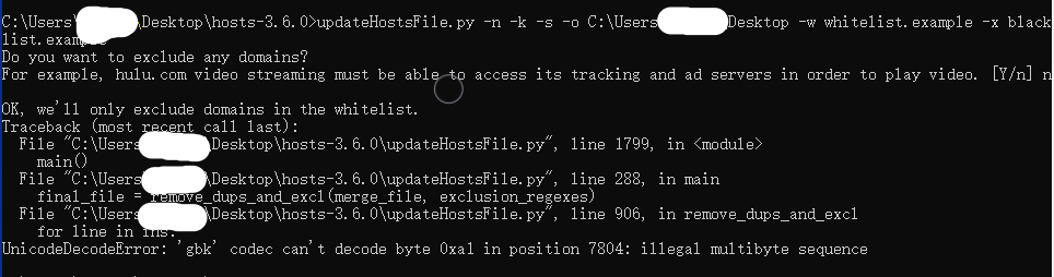 updateHostsFile.py throws exceptions when excluding domains from custom whitelist · Issue #1594 ...