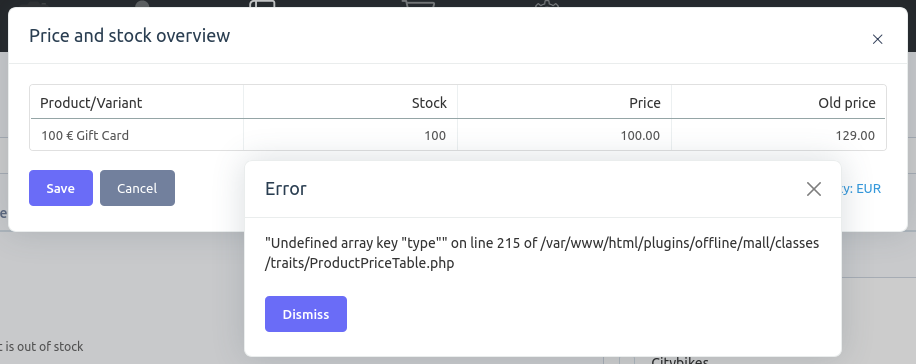 Price and stock overview, undefined array key "type" · Issue #1003 · OFFLINE-GmbH/oc-mall-plugin ...