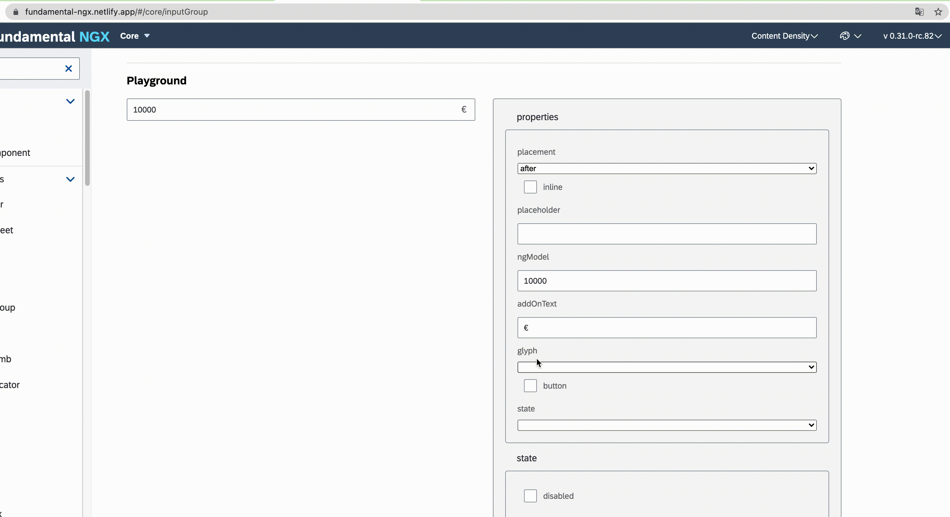 bug (core): if in playground leave field addOntext empty - value ngModel will move for few ...